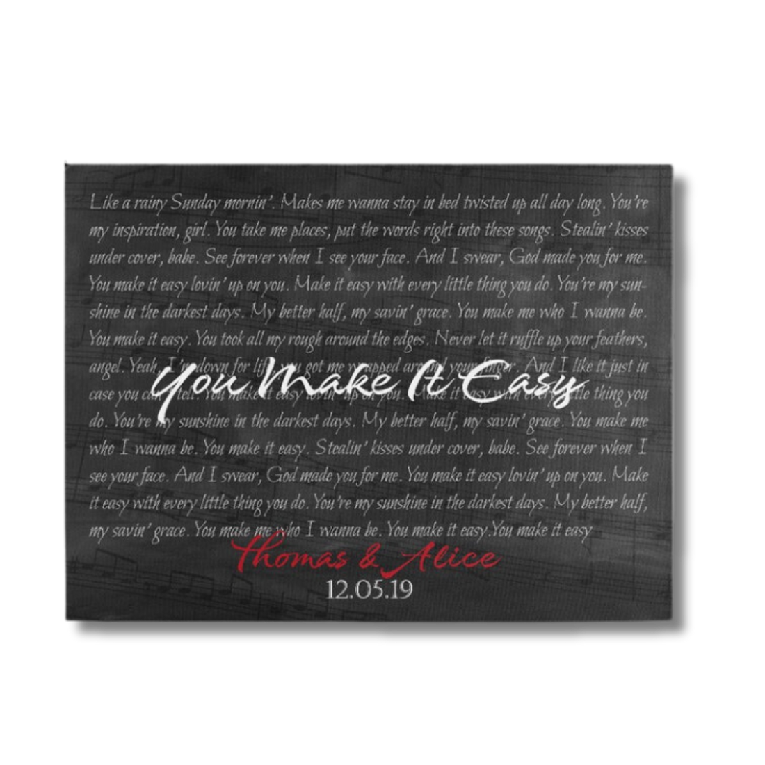 Custom Song Lyrics On Canvas Wall Art | Anniversary & Wedding Gifts ...