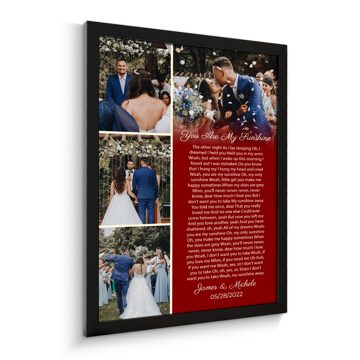 Custom Photo Collage Framed Art Print, Vintage Style with Song Lyrics