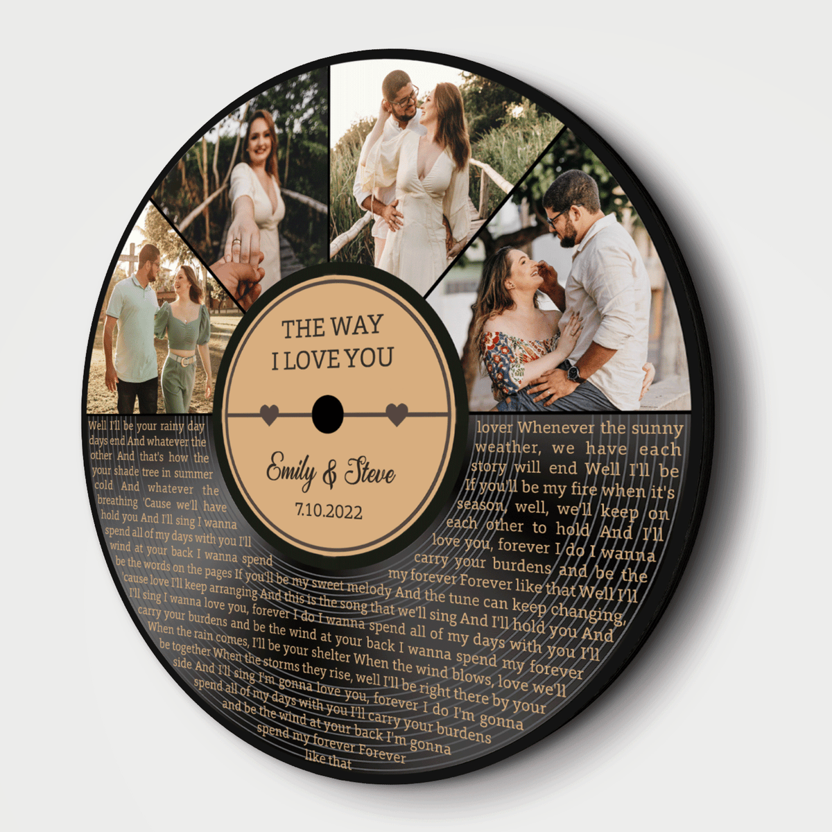 Custom Round Sign, Customizable Song Lyrics, Photo And Text, Half Viny