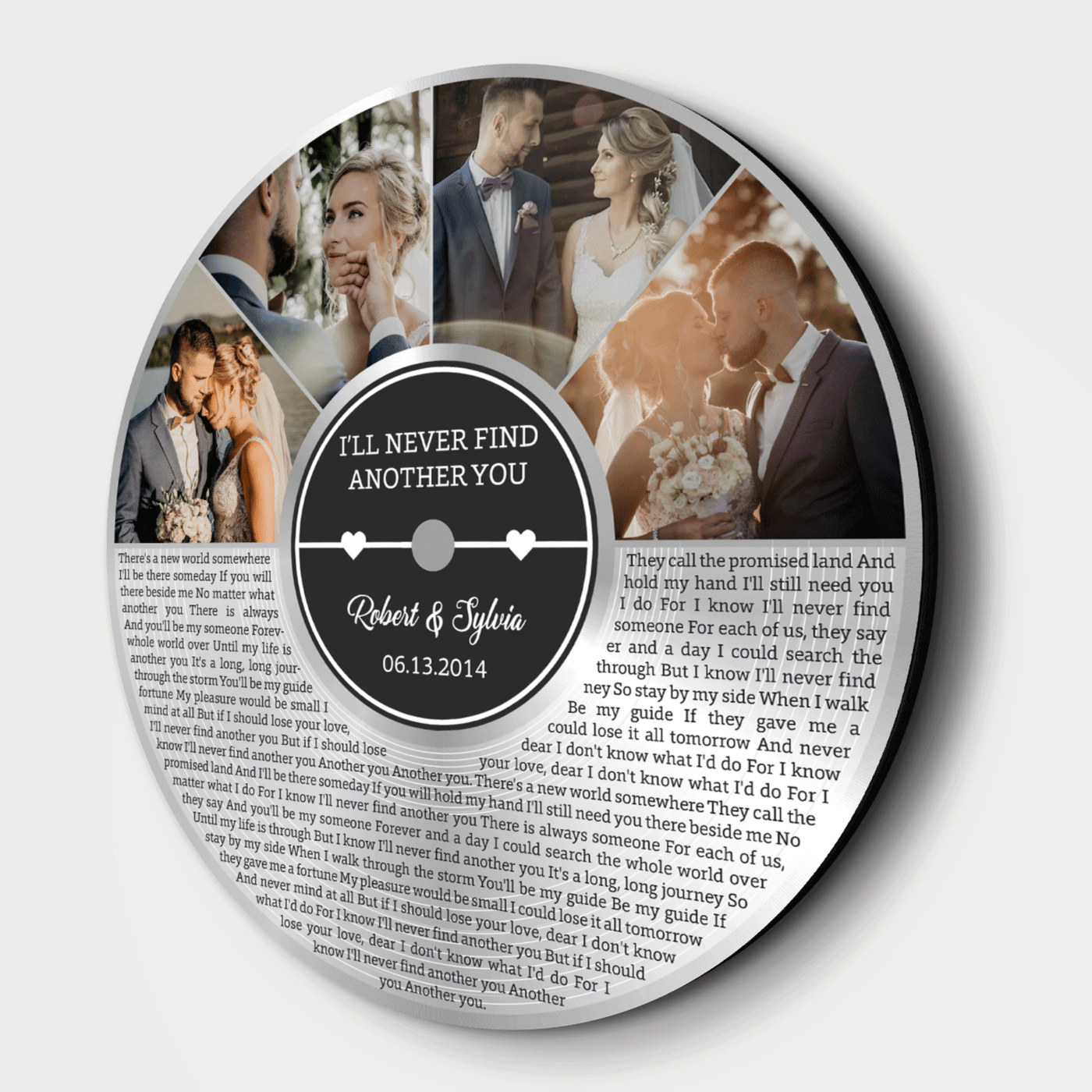 Custom Round Sign, Customizable Song Lyrics, Photo And Text, Half Viny