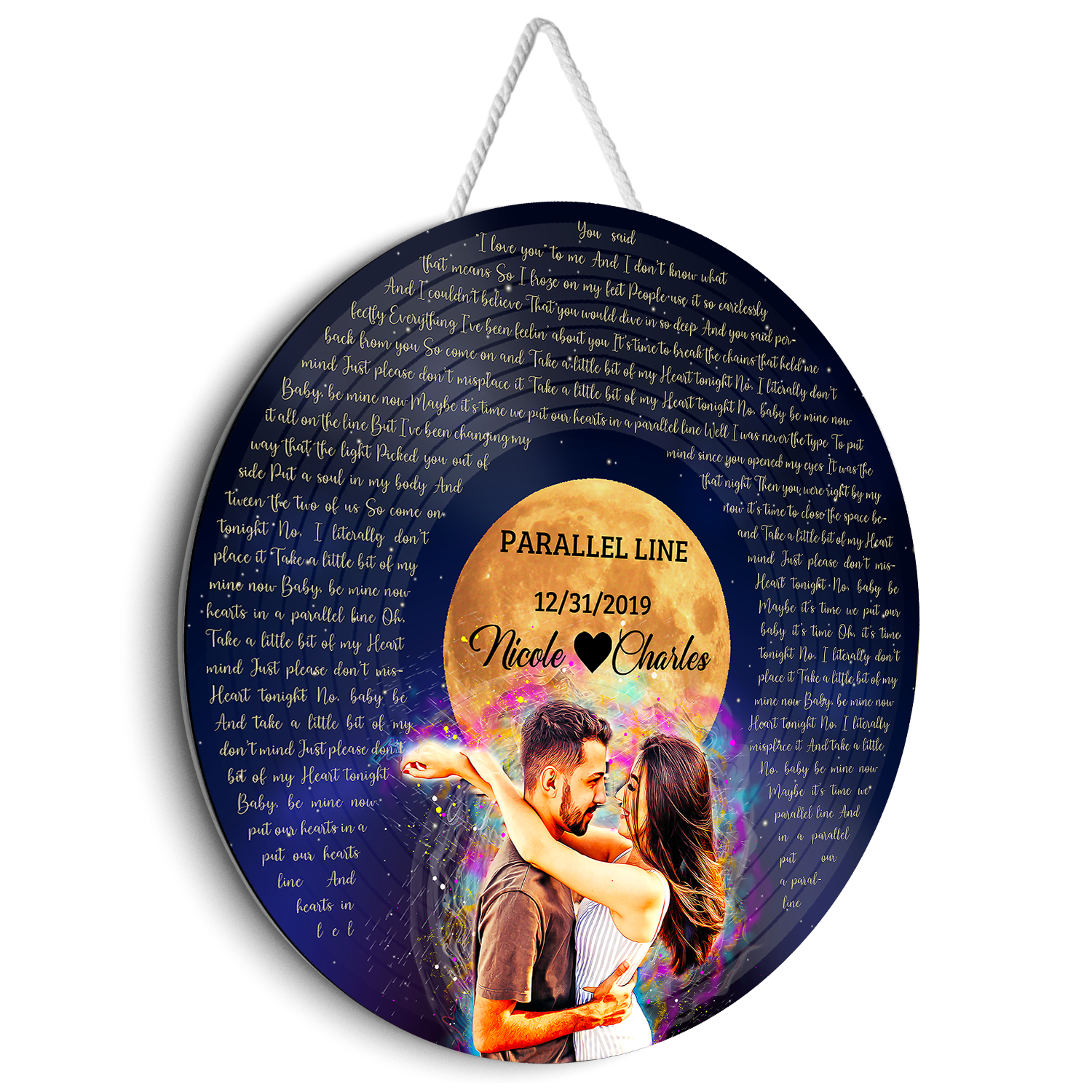 Personalized Song Lyrics and Portrait Round Wood Sign - Star Wave Styl