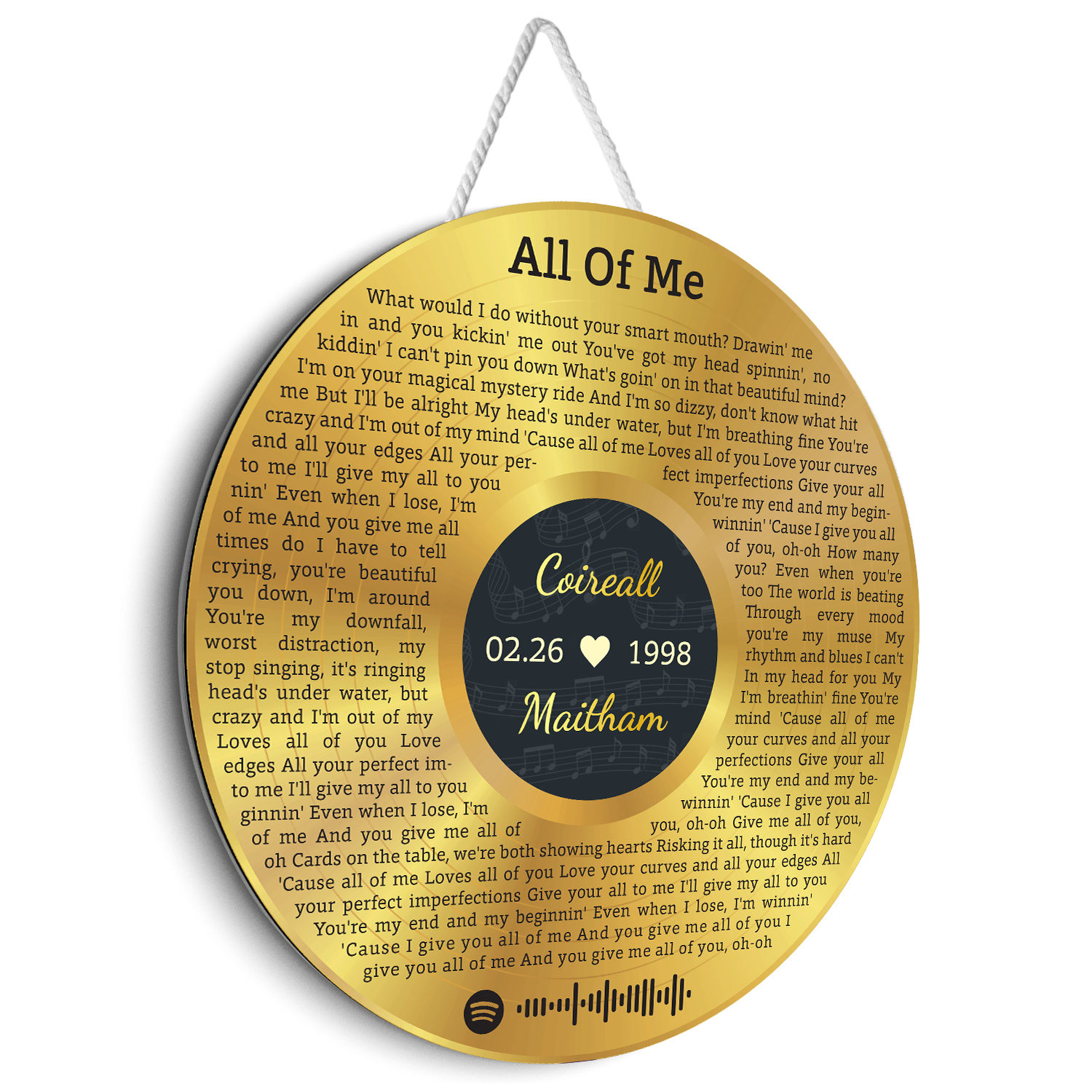 Custom Round Sign, Customizable Song Lyrics And Text, Vinyl Record Art