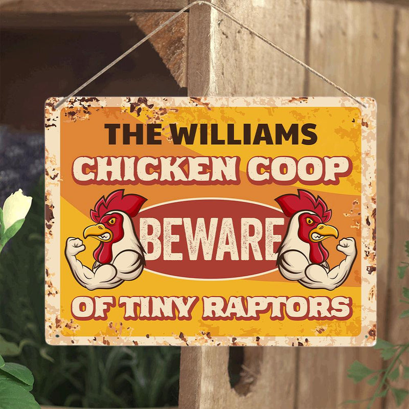 Chicken Coop Beware Of Tiny Raptors, Customizabled Farm Sign