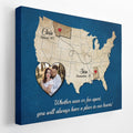 Custom US Map Long Distance Canvas Print | Personal Gift For Couples
