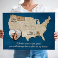 Custom Long Distance US Map Canvas Print| Personalized Gift For Family