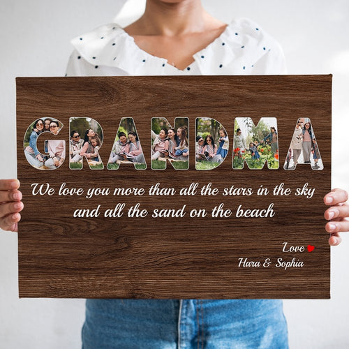 Grandma Custom Photo Canvas Wall Art - Dark Wood Vintage Background