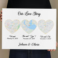 Our Love Story We Met She Said Yes We Said I Do Custom Map Print Canva